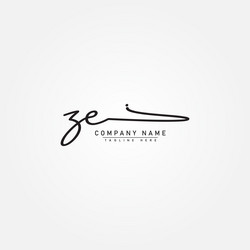 Initial letter ze logo handwritten signature Vector Image