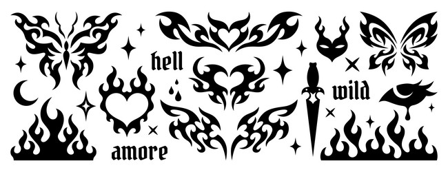 Y2K Gothic Neo Tribal Stickers Royalty Free Vector Image