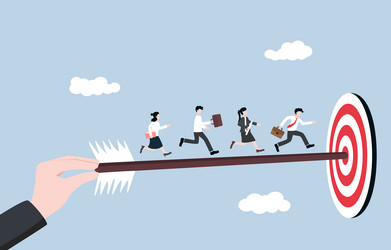 Businessman riding paper plane to reach target Vector Image