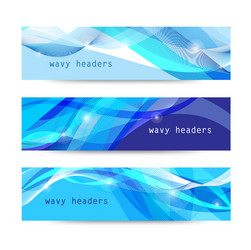 Set of abstract blue wavy headers water Royalty Free Vector