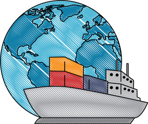 World planet earth with cargo ship Royalty Free Vector Image