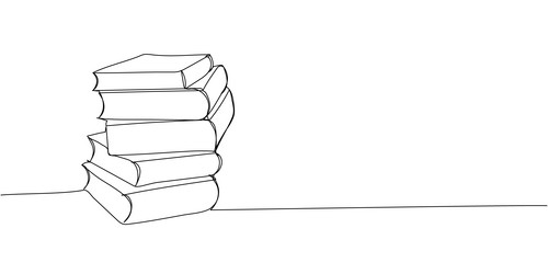 Stack of 5 antique books one line art continuous Vector Image