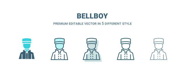 Bellhop icon in 5 different style outline filled Vector Image