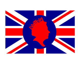 Queen elizabeth face portrait red british flag Vector Image