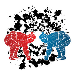 Happy sumo eating his ramen with ukiyo e style Vector Image