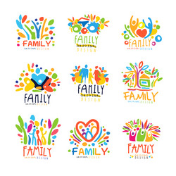 Family colorful labels original design set Vector Image
