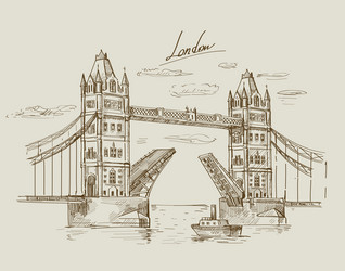 Tower bridge hand-drawn comic Royalty Free Vector Image