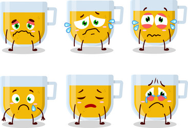 Glass of tea cartoon character with sad expression