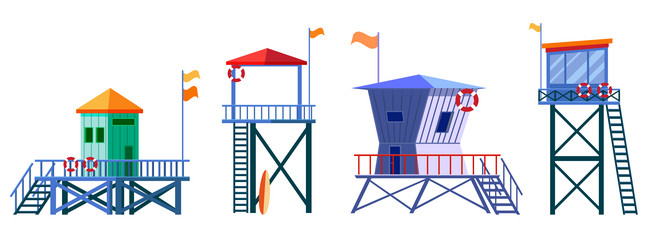 Set of lifeguard tower icons station beach Vector Image