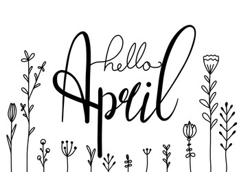 Hello april lettering with rabbits Royalty Free Vector Image
