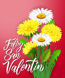 Feliz san valentin lettering with hearts Vector Image