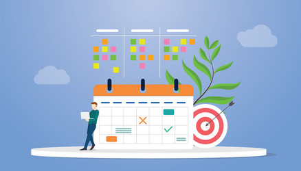 Flat calendar with task management and man Vector Image