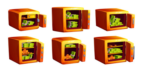 Cartoon set of safe boxes with money Royalty Free Vector