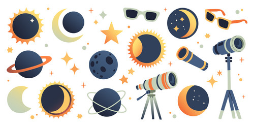 Solar eclipse cute in flat cartoon Royalty Free Vector Image