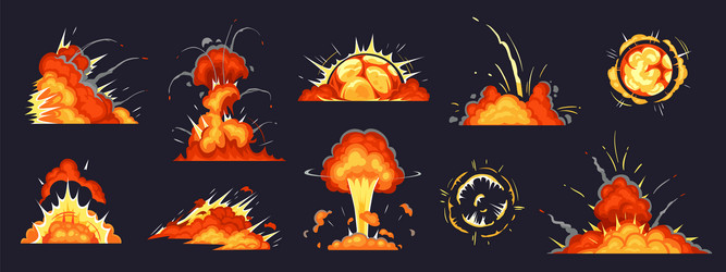 Cartoon explosions exploding bomb fire cloud Vector Image