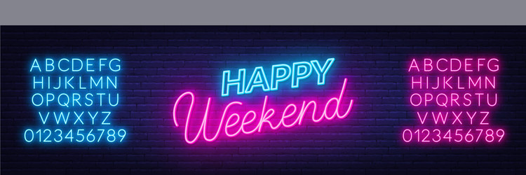 Happy weekend neon sign greeting card on dark Vector Image