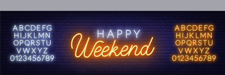 Happy weekend neon sign greeting card on dark Vector Image