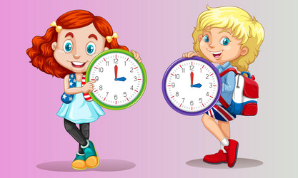 Children holding clock on gradient background Vector Image