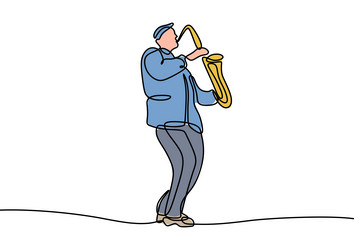 Single continuous line drawing saxophonist jazz Vector Image