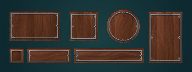Wooden bamboo sign board frame game ui set Vector Image