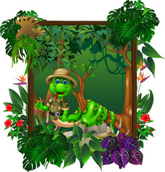 Cute green snake cartoon on tree Royalty Free Vector Image