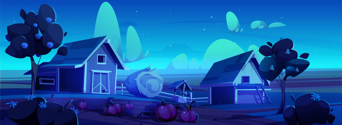 Night farm with barn and haystack Royalty Free Vector Image