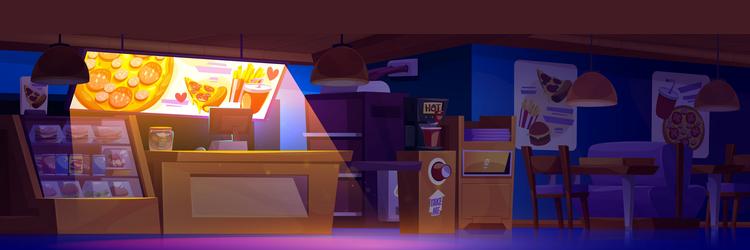 Pizzeria interior at night - cartoon Royalty Free Vector