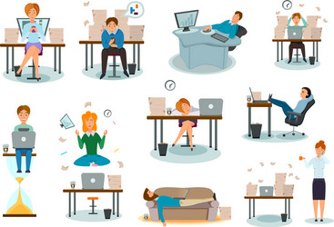 Stress at work icons set Royalty Free Vector Image