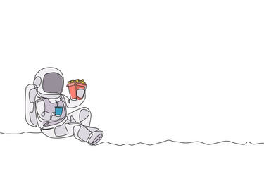 Single continuous line drawing of spaceman Vector Image