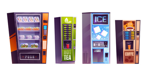 Cartoon vending machines automatic snacks machine Vector Image