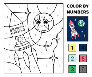 Green alien color by number coloring page game Vector Image