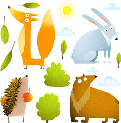 Cartoon rabbit chased fox in forest Royalty Free Vector