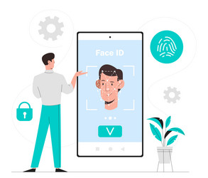 Biometric identification line icon set face id Vector Image