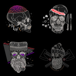 Thin line skull labels Royalty Free Vector Image