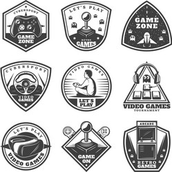 Vintage colored video game emblems set Royalty Free Vector