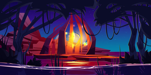 Cartoon game platform in old forest Royalty Free Vector