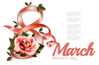 8th march vintage pink rose with ribbon Royalty Free Vector