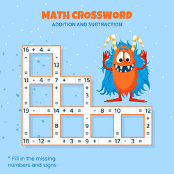 Math crossword puzzle addition and subtraction Vector Image