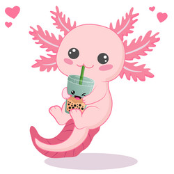 Kawaii axolotl drinking boba milk tea cartoon Vector Image