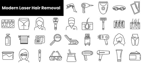 Set of outline laser hair removal icons Royalty Free Vector