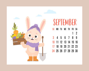 September 2023 horizontal calendar cute bunny Vector Image