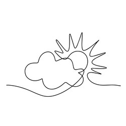 Continuous line sun cloud art single line sketch Vector Image
