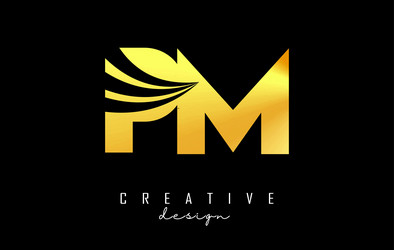 Golden letters pm logo with a minimalist design Vector Image