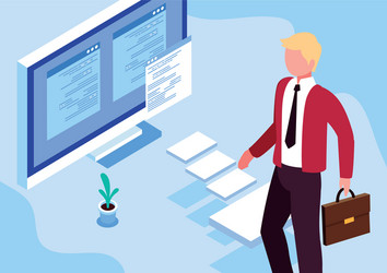 Man working in front computer screen Royalty Free Vector