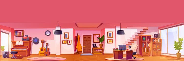 Panoramic home interior cartoon Royalty Free Vector Image