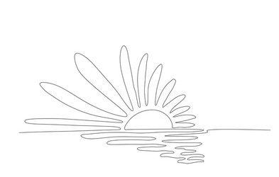 Continuous one line drawing sunset on sea Vector Image