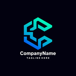 C geometric logo with business card template Vector Image