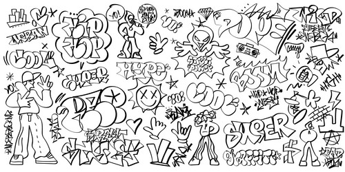 Rap graffiti lettering doodles set Royalty Free Vector Image