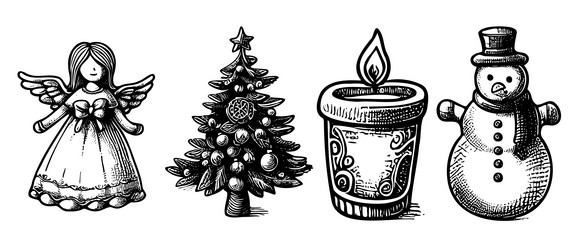 Christmas hand drawn decorations sketch Royalty Free Vector