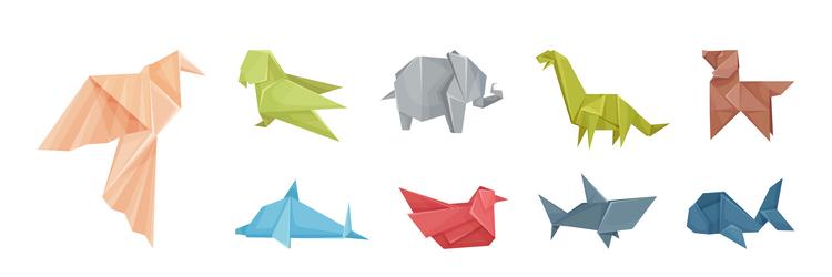 Origami or paper folding animal figures set Vector Image